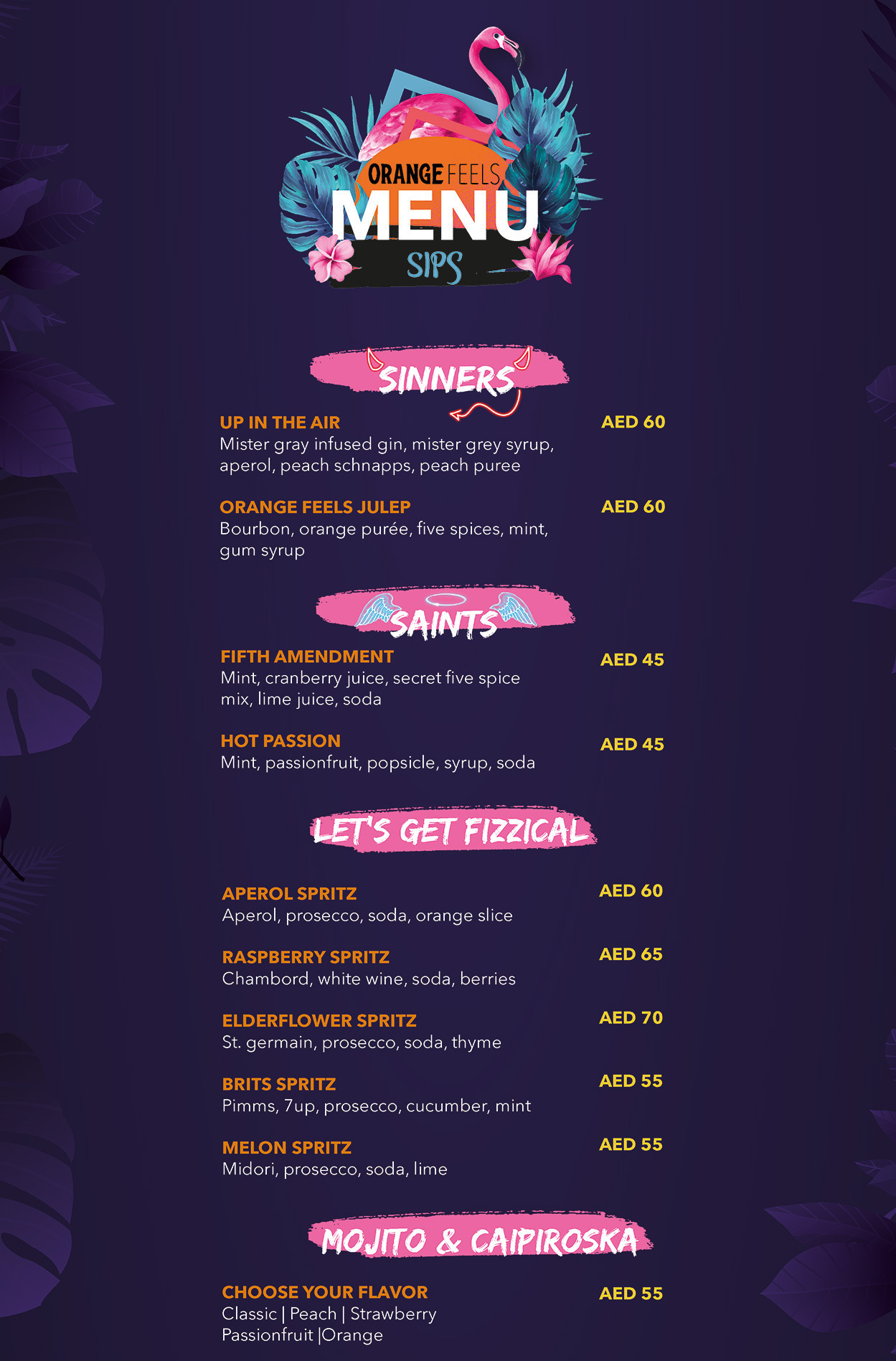 Orange Feels Bar & Shisha Lounge Menu | Hotel Indigo Dubai Downtown